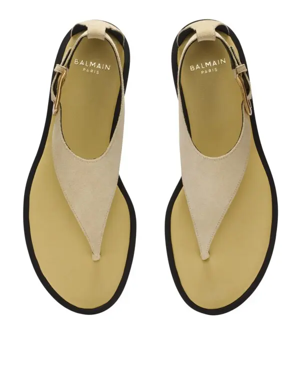 Balmain Anthem Flat Thong Sandals - Beige