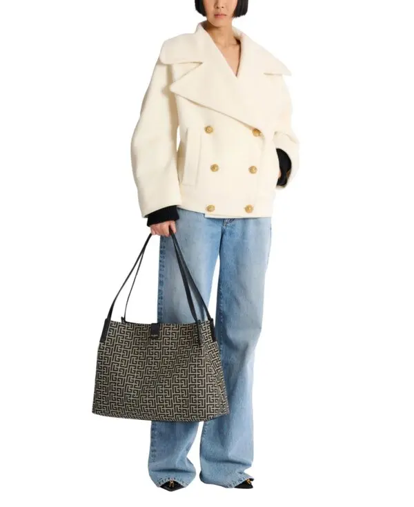 Balmain Monogram Jacquard Medium Release Shopper Bag - Black