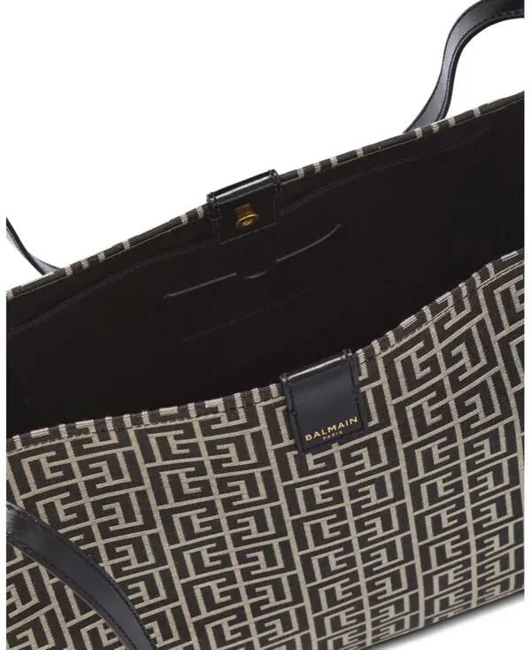 Balmain Monogram Jacquard Medium Release Shopper Bag - Black
