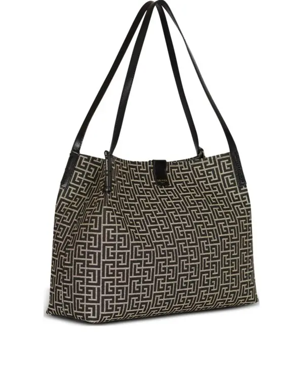 Balmain Monogram Jacquard Medium Release Shopper Bag - Black