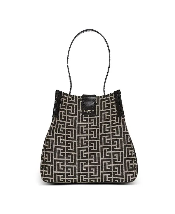 Balmain Jacquard And Calfskin Bucket Bag
