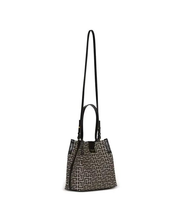 Balmain Jacquard And Calfskin Bucket Bag