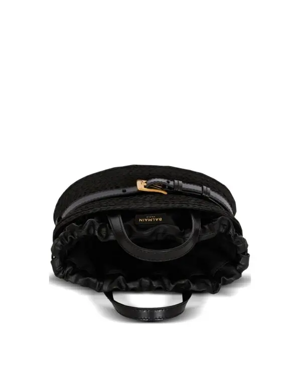 Balmain Shuffle Mini Bag In Calfskin And Raffia - Black