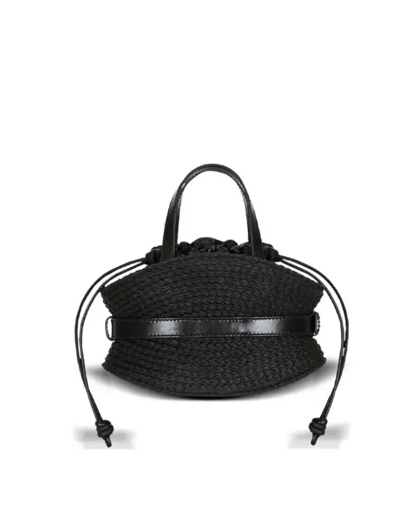 Balmain Shuffle Mini Bag In Calfskin And Raffia - Black