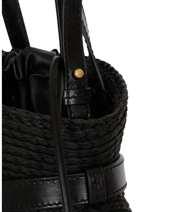 Balmain Shuffle Mini Bag In Calfskin And Raffia - Black