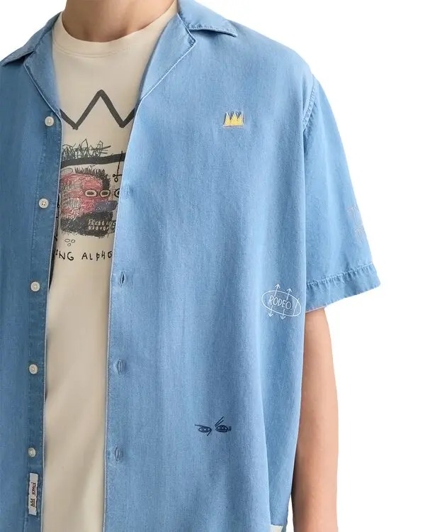 Scotch & Soda Basquiat Indigo Tencel Relaxed Fit Short Sleeve Shirt