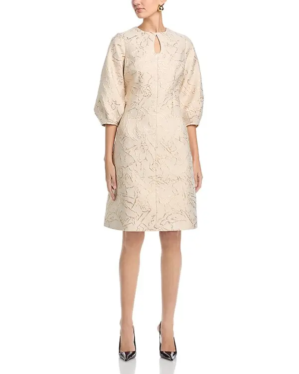 Rickie Freeman For Teri Jon Metallic Jacquard Three Quarter Sleeve Dress