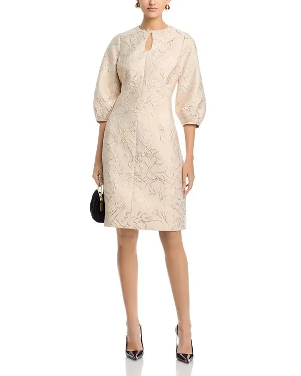 Rickie Freeman For Teri Jon Metallic Jacquard Three Quarter Sleeve Dress