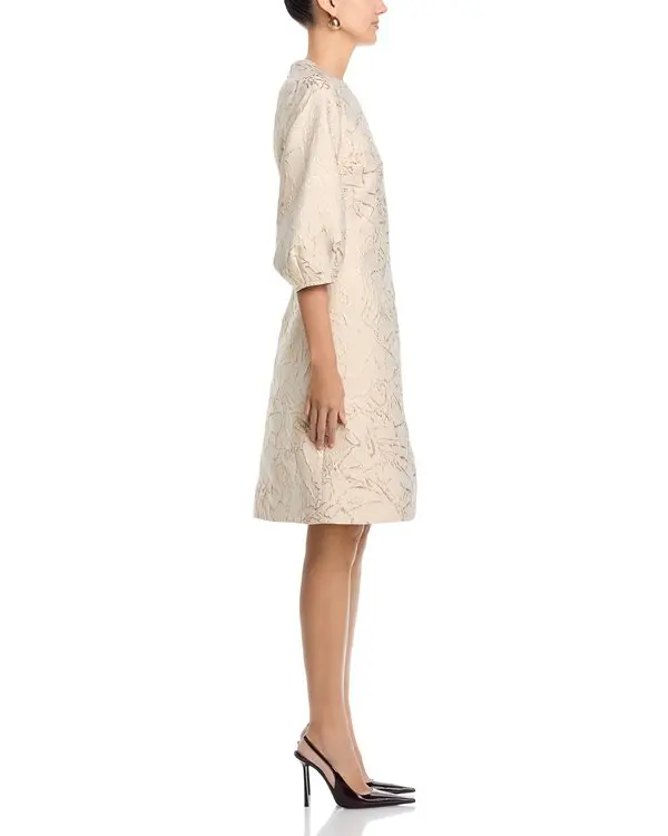 Rickie Freeman For Teri Jon Metallic Jacquard Three Quarter Sleeve Dress