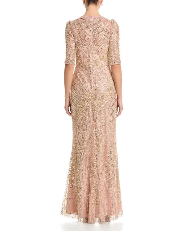 Rickie Freeman For Teri Jon Art Deco Beaded Tulle Gown