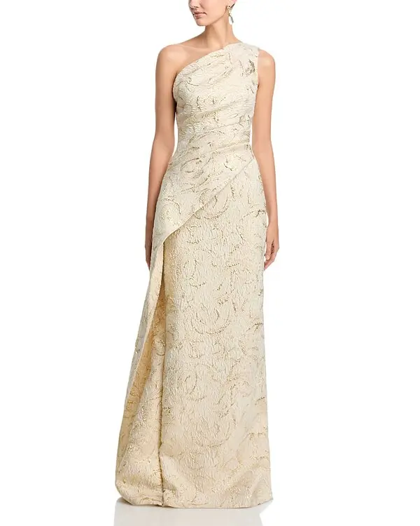 Rickie Freeman For Teri Jon Metallic Jacquard One Shoulder Gown