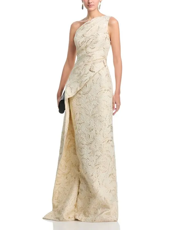 Rickie Freeman For Teri Jon Metallic Jacquard One Shoulder Gown