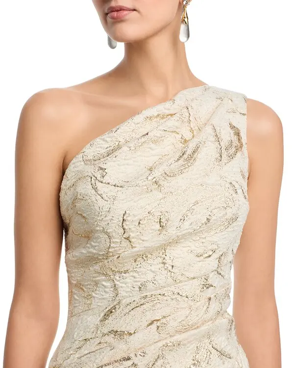 Rickie Freeman For Teri Jon Metallic Jacquard One Shoulder Gown