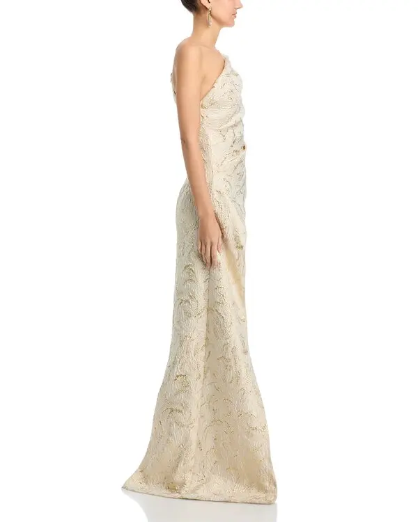 Rickie Freeman For Teri Jon Metallic Jacquard One Shoulder Gown