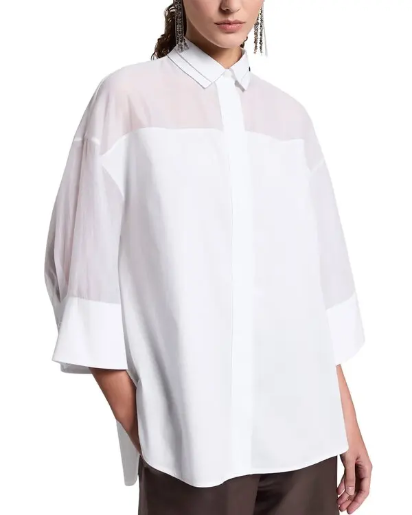Peserico Mixed Media Wide Sleeve Blouse