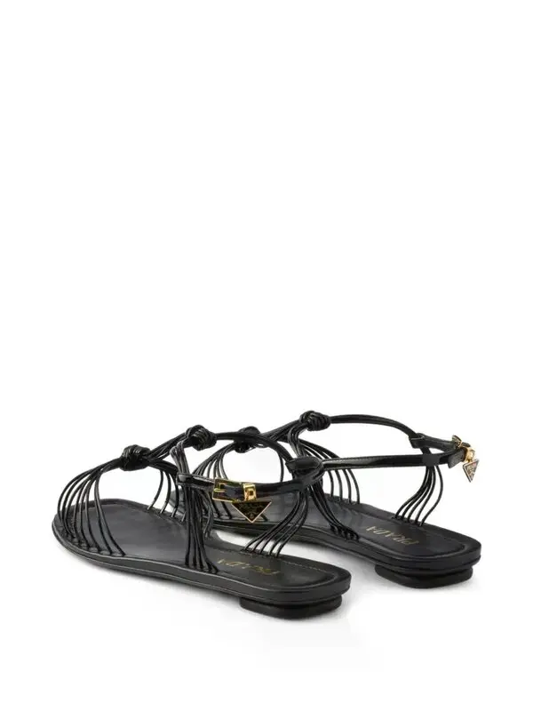 Prada Patent Leather Sandals With Triangle Logo Embellishment - Black