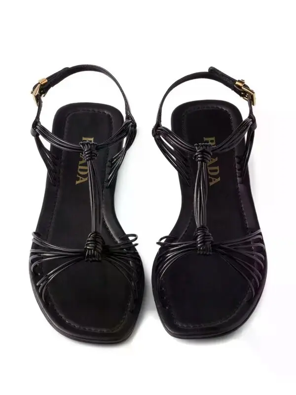 Prada Patent Leather Sandals With Triangle Logo Embellishment - Black