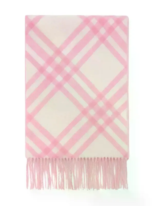 Burberry Checked Fringed Scarf - Pink
