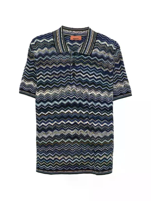 Missoni Cotton Knit Polo Shirt With Chevron Pattern
