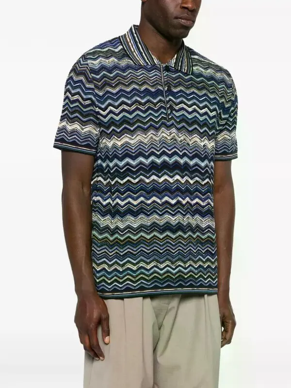 Missoni Cotton Knit Polo Shirt With Chevron Pattern