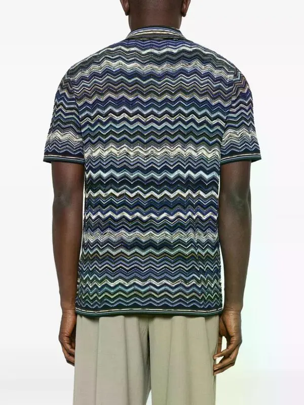 Missoni Cotton Knit Polo Shirt With Chevron Pattern