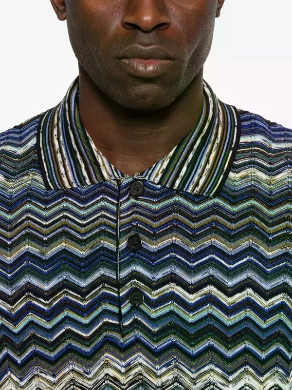 Missoni Cotton Knit Polo Shirt With Chevron Pattern