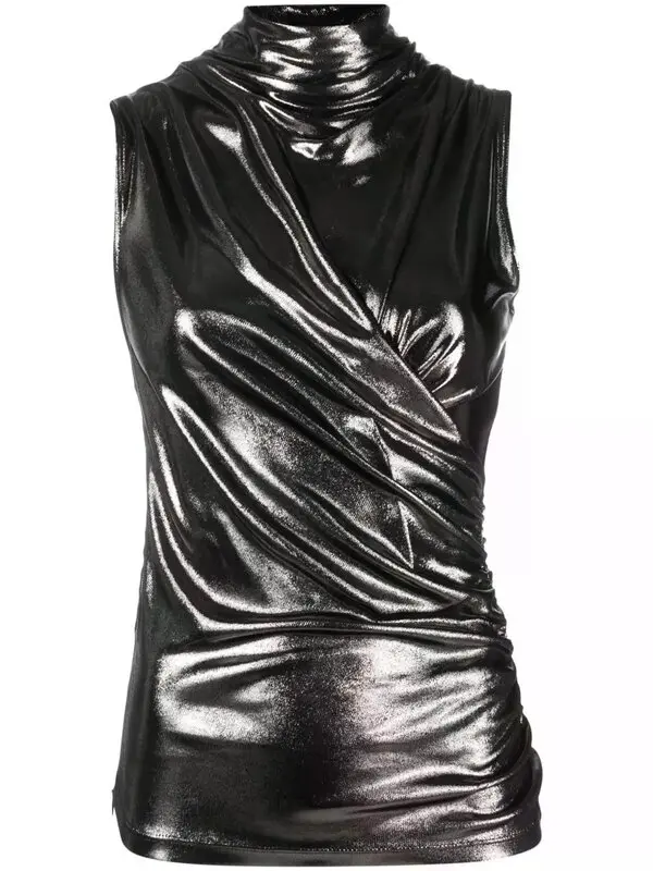 Blumarine Sleeveless Metallic Mock Neck Top - Grey