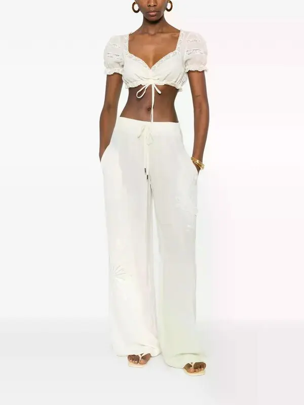 Ermanno Scervino Floral-embroidered Wide Leg Trousers - Neutrals