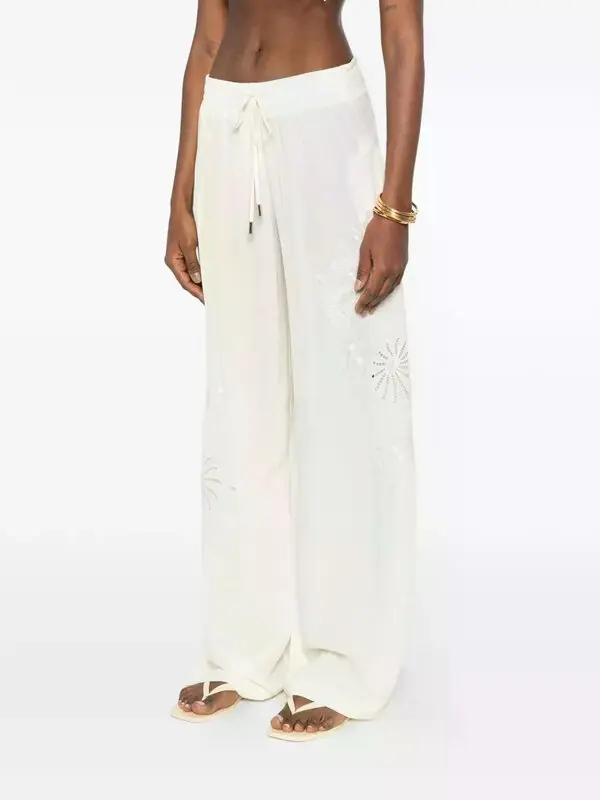 Ermanno Scervino Floral-embroidered Wide Leg Trousers - Neutrals