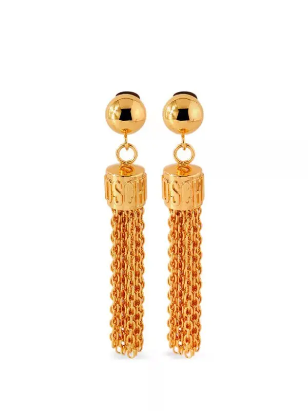 Moschino Clip Earrings With Chain Tassels - Gold