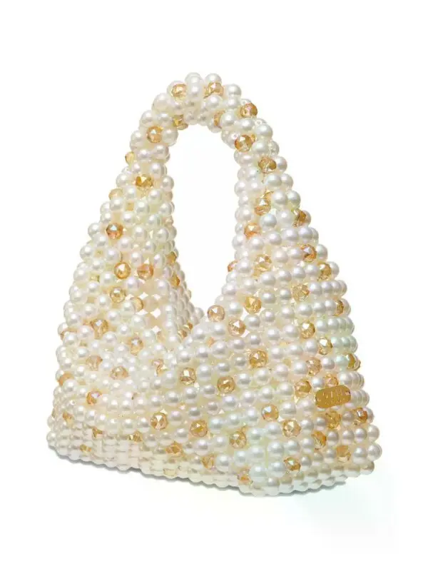 0711 TBILISI Medium Jodie Beaded Clutch Bag - Neutrals
