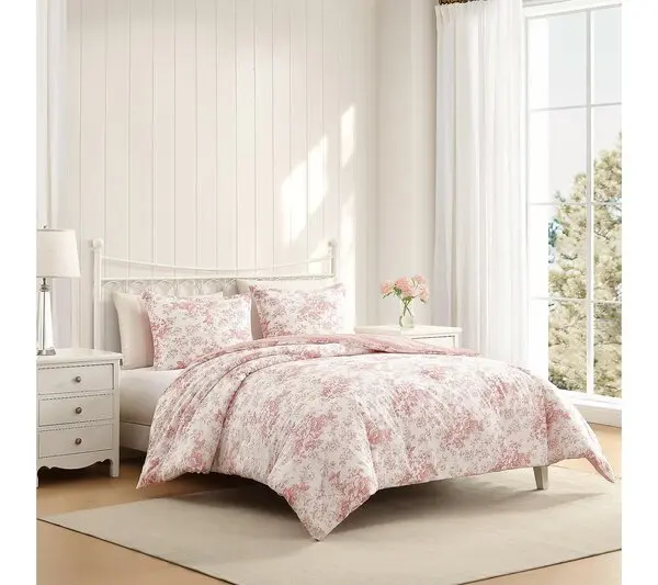 Laura Ashley Toile Delight Rose Cotton Queen Co Mforter Set - One-color
