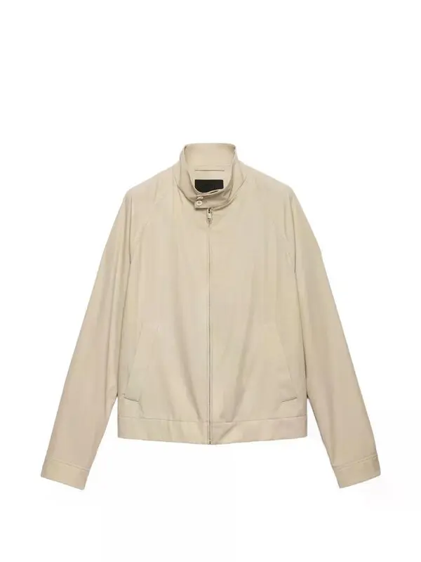 Prada Cotton Jacket With Band Collar And Zip Closure - Neutrals