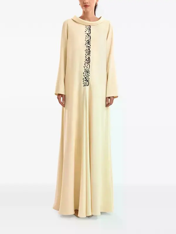 GEMY MAALOUF Kaftan With Calligraphy Embroidery - Neutrals