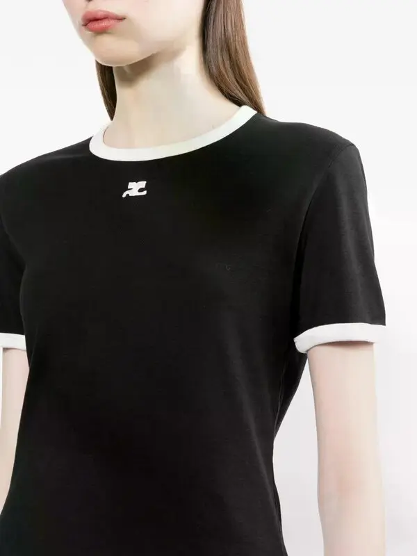 COURREGES Logo-embroidered T-shirt - Black