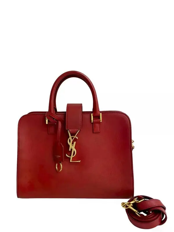 Saint Laurent Baby Leather Monogram Cabas Satchel - Red