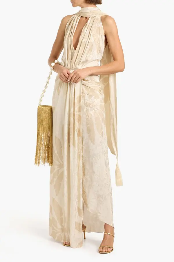 Johanna Ortiz Summer Counts Draped Satin-jacquard Maxi Dress