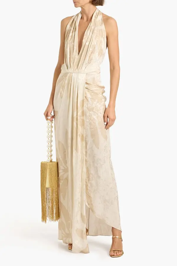 Johanna Ortiz Summer Counts Draped Satin-jacquard Maxi Dress