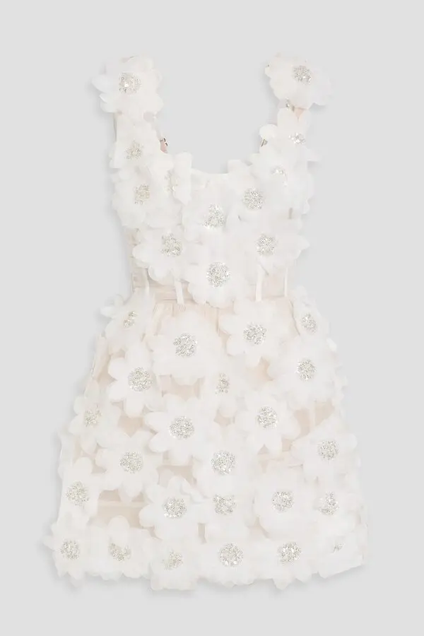 BRONX AND BRONCO Rosalie Floral-appliquéd Tulle Mini Dress - White