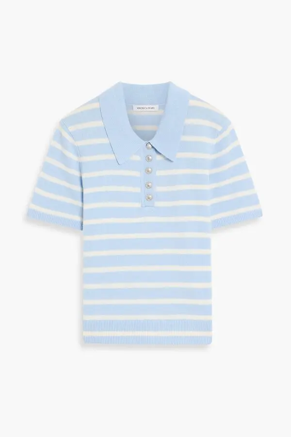 Veronica Beard Striped Cashmere Polo Sweater - Light Blue