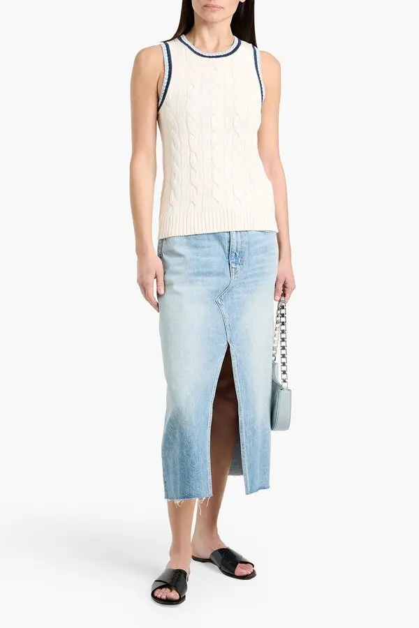 Veronica Beard Jerrel Cable-knit Linen-blend Top