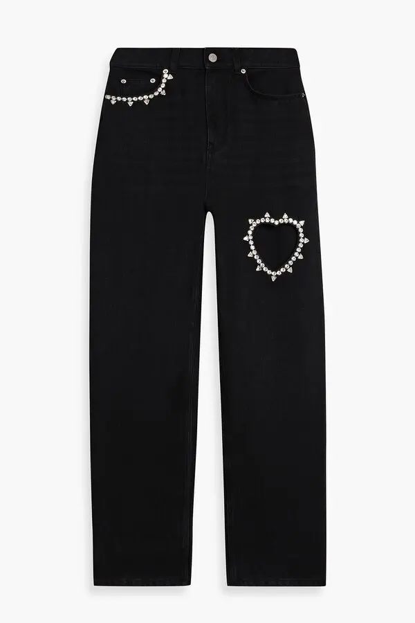 AREA Cutout Crystal-embellished Straight-leg Jeans - Black