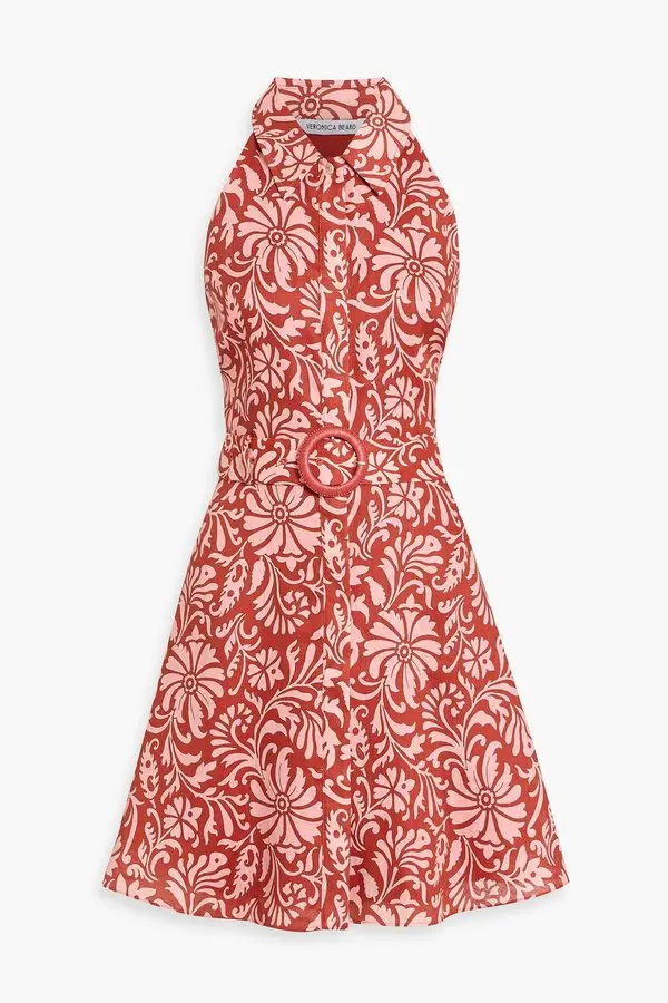 Veronica Beard Beau Floral-print Linen Mini Dress - Brick