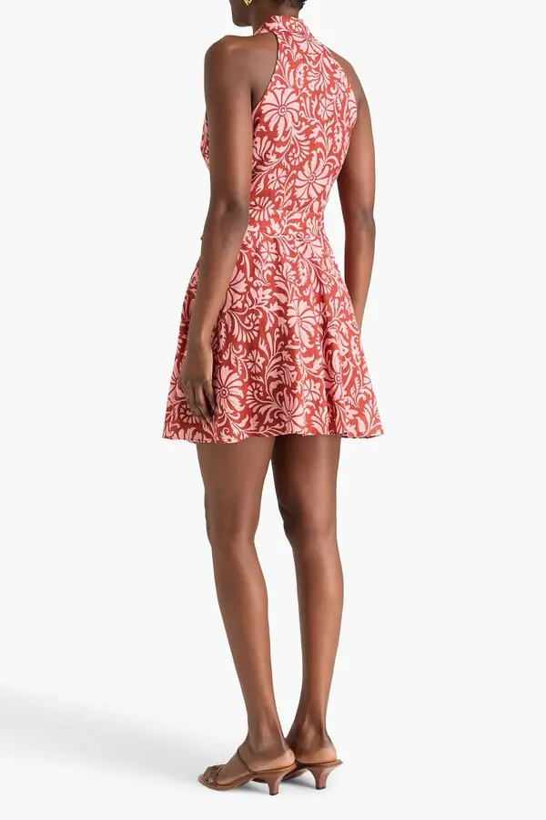 Veronica Beard Beau Floral-print Linen Mini Dress - Brick
