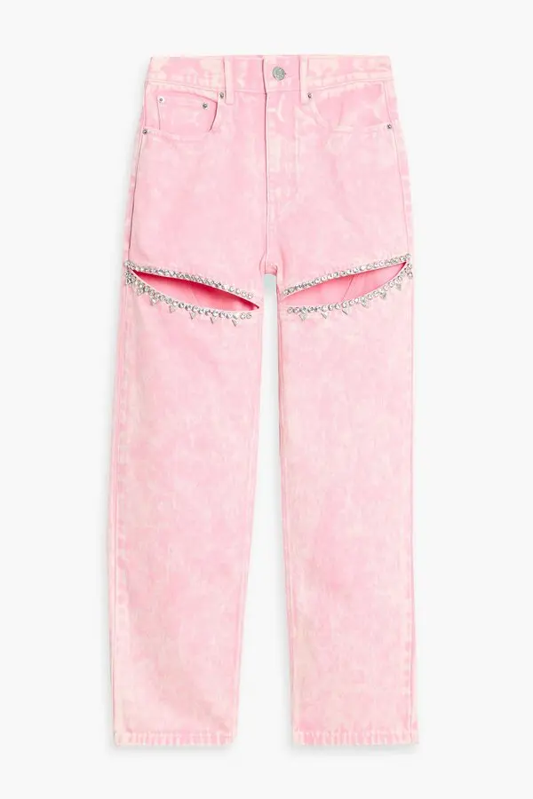 AREA Cutout Crystal-embellished High-rise Jeans - Pink