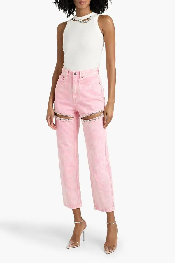 AREA Cutout Crystal-embellished High-rise Jeans - Pink
