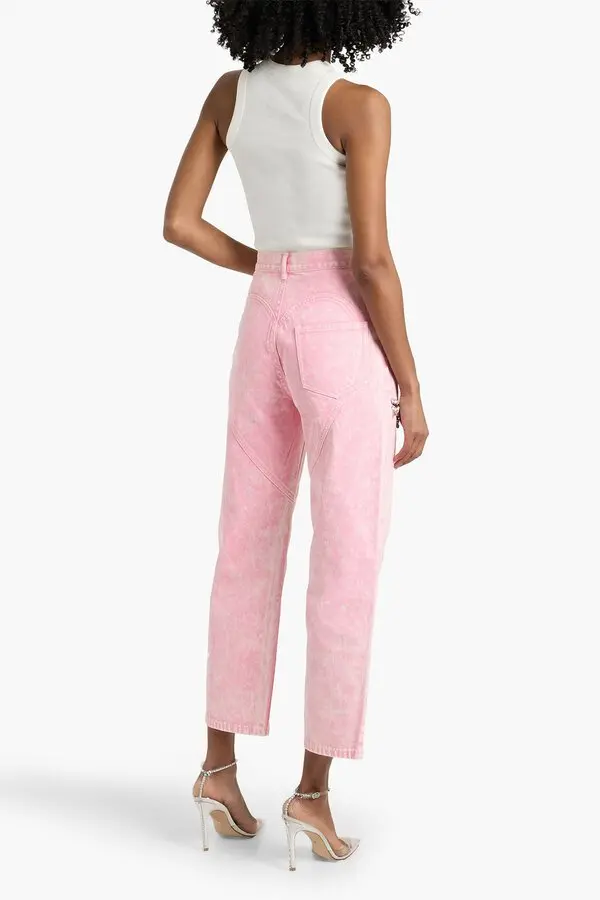 AREA Cutout Crystal-embellished High-rise Jeans - Pink