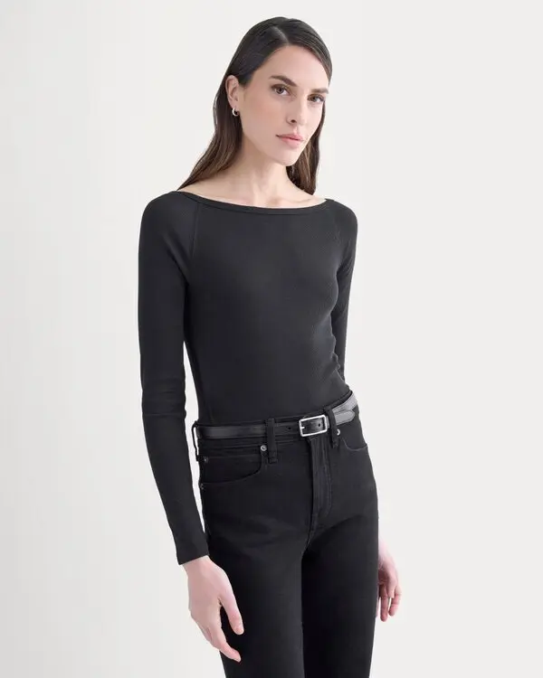 Everlane Luxe Rib Boatneck Top - Black