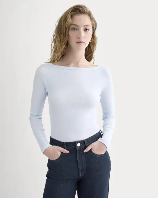 Everlane Luxe Rib Boatneck Top - Skywriting
