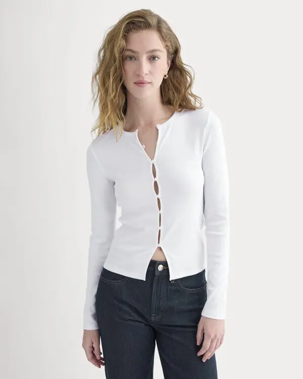 Everlane Luxe Rib Button-up Top - White
